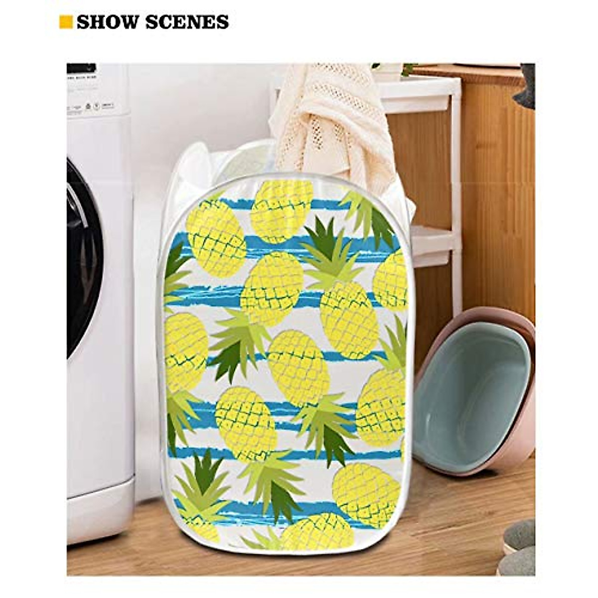 GOSTONG Durable Mesh Fabric Cloth Hamper Collapsible Toys Soft Organizers Bin for Kids Room Bathroom,Crystal Mermaid Print