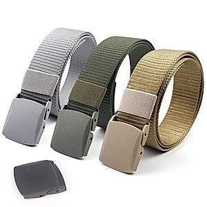 Coobbar 3-Pack Belt Web Nylon Canvas Belt Plastic Buckle Belt Travel Adjustable Nylon Web Slide Belt Web Belts for Men(Khaki)