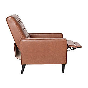 Flash Furniture Erza LeatherSoft Button Tufted Pushback Recliner, Mid-Century Modern Recliner Chair for Residential and Commercial Use, Cognac Brown