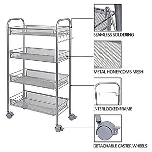 4-Storey Wheeled Office Storage Rack, Kitchen Storage Rack, Bathroom Storage, Suitable for Placing Items in Garage, Kitchen, Food Storage Room and Living Room