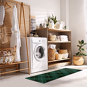 Door Mats Set of 2, Christmas Plaid Buffalo Check Green Black Non-Slip Absorbent Low-Profile Plush Doormats for Entryway, Patio, High Traffic Areas, Indoor and Outdoor Mat, 15.7x23.6 in + 15.7x47.2 in