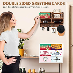 HOMEBROS Key Holder Wall Mount, Wooden Key Mail Holder with Chalkboard Mirror Greeting Cards Mail Key Organizer Storage Key Rack Shelf with 8 Key Hooks for Entryway Hallway Doorway