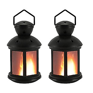 JHY DESIGN Set of 2 Vintage Style Decorative Lantern 8''High Plastic Battery Powered Glass Lights for Balcony Garden Hallway Indoor Outdoor