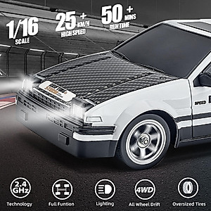YUAN PLAN RC Drift Cars for Adults, 1/16 2.4GHz 4WD RC Cars RTR Drift Car High Speed Remote Control Cars Vehicle with LED Lights Two Batteries and Drift Tires Racing Sport Toy Cars for Boys Kids