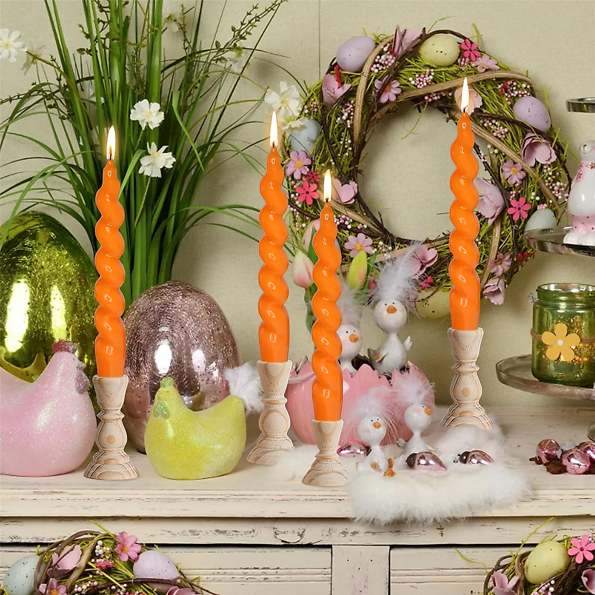 Gedengni Candlestick Short Taper Candle - 7 inches Cute Candle Sticks Orange Tapered Candles Pumpkin Twisted Candlestick for Holiday Wedding Women Gifts(2D-Orange)