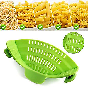 Upgraded Clip on Pot Strainer Silicone Colander Hands-free Drainer Kitchen Gadgets, Heat Resistant for Pasta Spaghetti Meat Grease Fits Pots Pans Bowls, Green