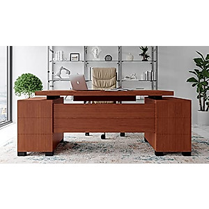 Zuri Furniture 79" Modern Ford Executive Desk with Filing Cabinets - Light Wood