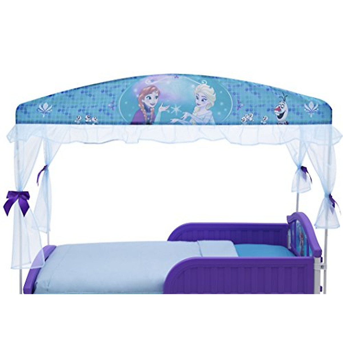 Delta Children Canopy Toddler Bed, Disney Frozen + Twinkle Galaxy Dual Sided Recycled Fiber Core Toddler Mattress (Bundle)