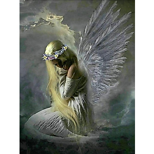 Fairy Angel Girl Sad Angel DIY 5D Diamond Painting Kits Full Drill, Diamond Painting Kits for Adults, Crystal Embroidery Cross Stitch Mosaics Art for Home Wall Decoration Round Drill 30x40cm