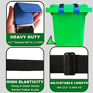1PC Metal Double-Claw Trash Can Lock Straps for Animals,Bungee Cord Garbage Bin Lock,Outdoor Racoon Garbage Can Lid Lock Straps to Keep Racoons,Trash Can Bin Lid Locks Bungee Cord Outside【BLUE HOOKS】