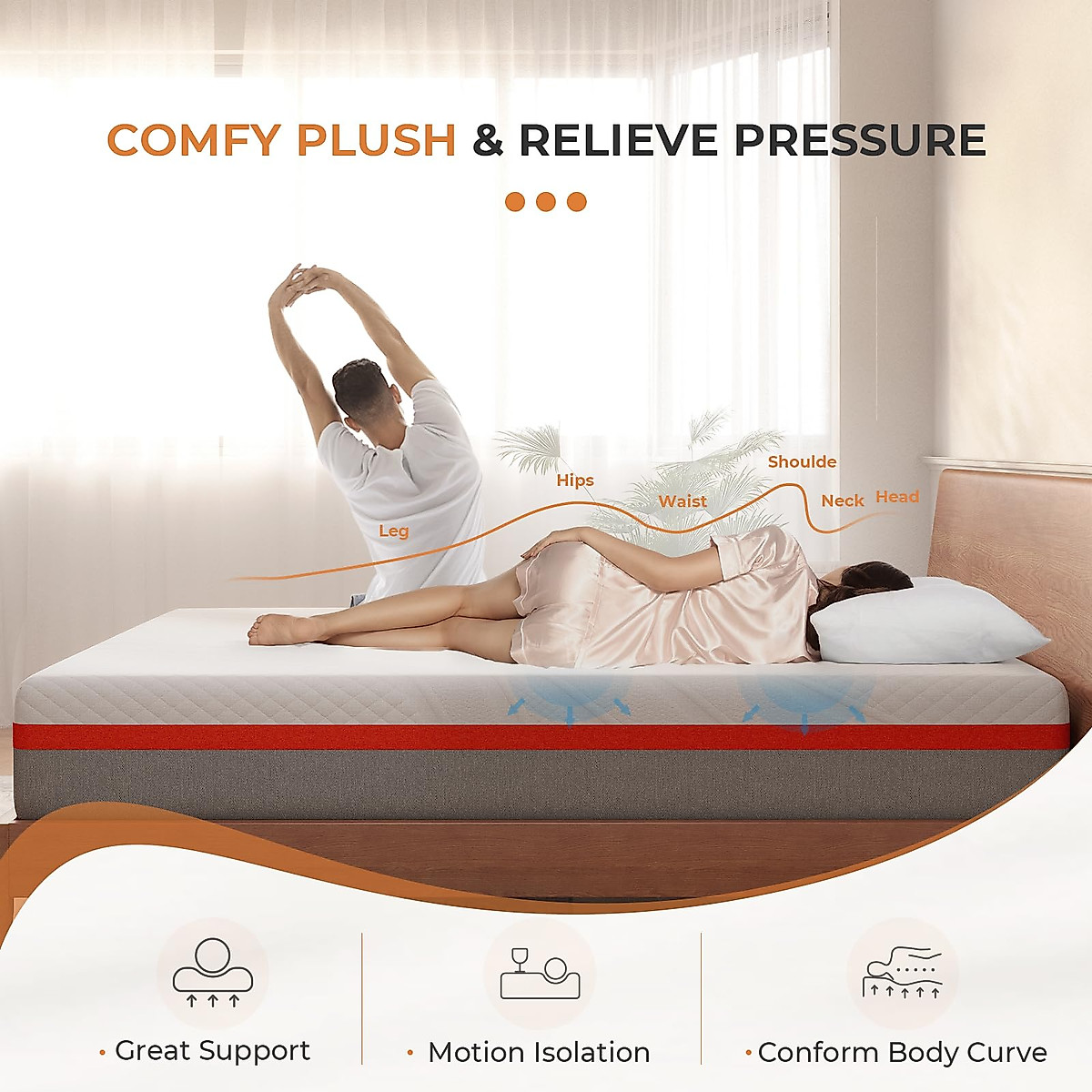 Sweetnight Full Size Mattress, 12 Inch Gel Memory Foam Mattress in a Box, Plush Foam Mattress for Pressure Relief & Motion Isolation, Clarity, Gray+White