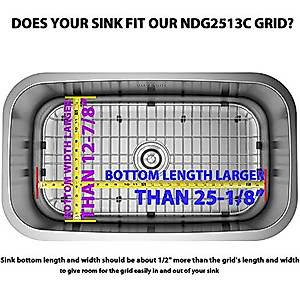 Serene Valley Sink Bottom Grid 25-1/8" x 12-7/8", Centered Drain with Corner Radius 1-1/2", Sink Grid Stainless Steel NDG2513C