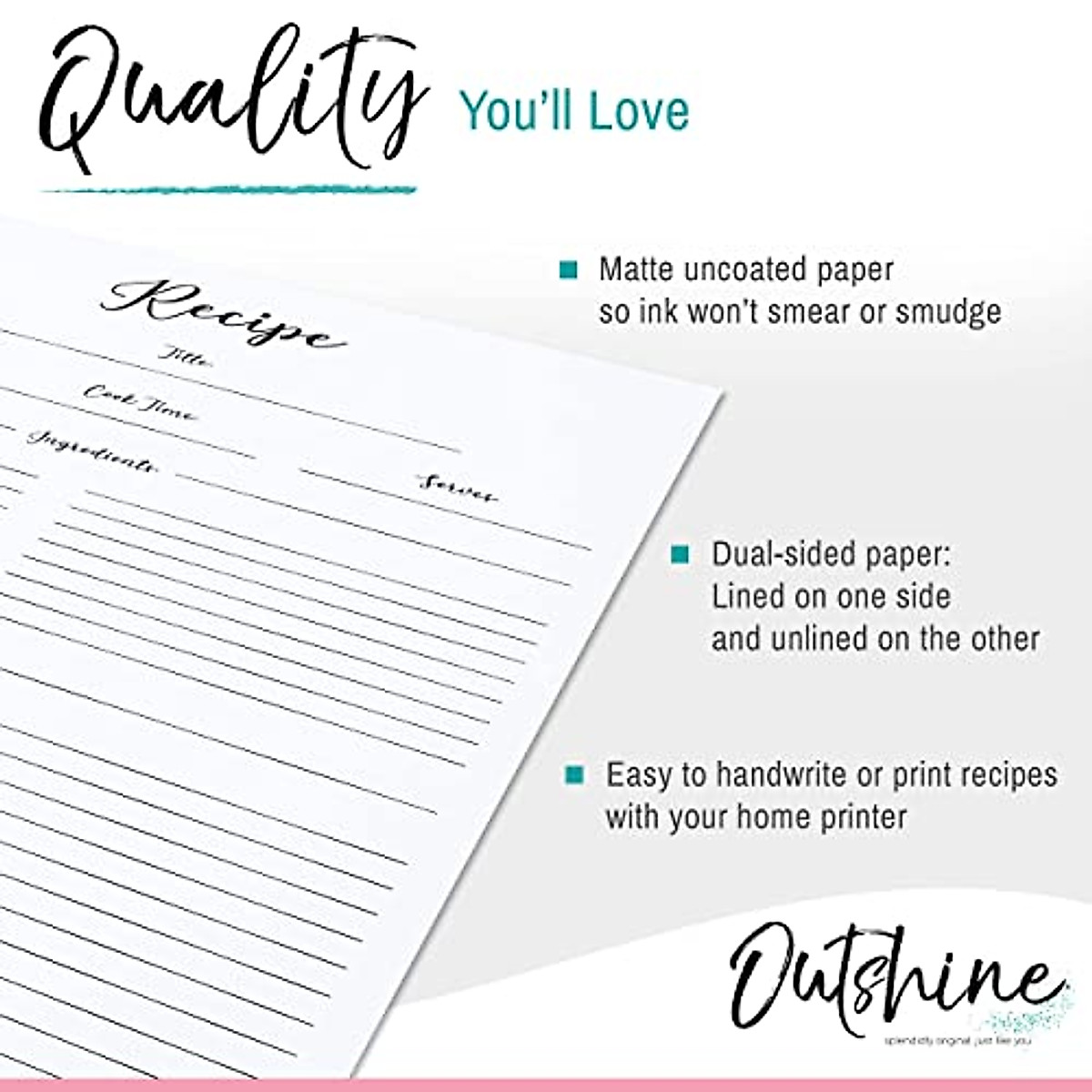 OUTSHINE Premium Recipe Paper for 8.5" x 11" Recipe Binders, Farmhouse Design (50 Sheets) | Full Size Recipe Refill Pages for Binder | Recipe Card Sheets | No-Smear Matte Paper