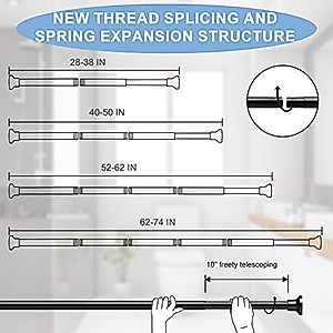 Matte Black Shower Curtain Rod No Drill, 28-48 Inch Spring Tension Adjustable Never Rust, Stainless Steel Heavy Duty for Shower Stall/Closet/Windows/Bathroom No Drilling, with Holder