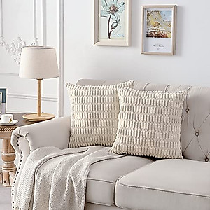 Fancy Homi 2 Packs Boho Decorative Throw Pillow Covers 18x18 Inch for Living Room Couch Bed Sofa, Rustic Modern Farmhouse Home Decor, Soft Corduroy Cream Square Cushion Case 45x45 cm