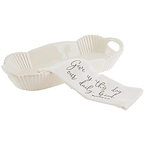 Mud Pie Blessings Bread Bowl and Towel Set, White, Small
