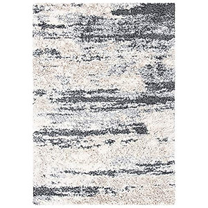 SAFAVIEH Fontana Shag Collection 9' x 12' Grey/Ivory FNT853G Modern Non-Shedding Living Room Bedroom Dining Room Entryway Plush 2-inch Thick Area Rug