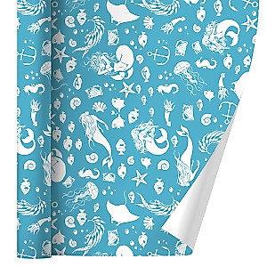 GRAPHICS & MORE Blue Mermaid Pattern with Seashells Fish Manta Rays Ocean Gift Wrap Wrapping Paper Rolls