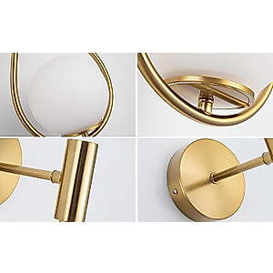 jengush Pack Wall Sconces/Wall Lights, Not Hardwired Brass Gold -White Glass Globe Wall Lamps, Wireless Light Fixture for Bedroom, Living Room, Bathroom, Hallway (GD)