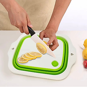 New collapsible folding colander with chopping board, vegetable washing basket silicone dish tub for BBQ Prep/Picnic/camping (grey)