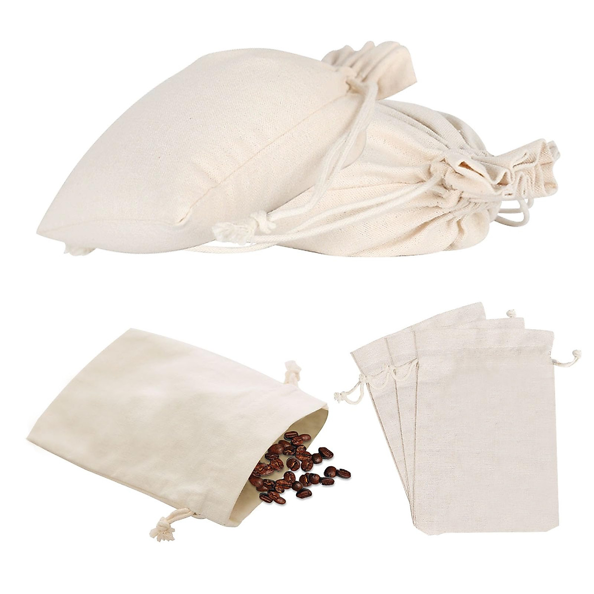 GWZiehory 60 Pieces Cotton Drawstring Bags, Reusable Muslin Bag (4 by 6 inch) for Storage, Teas, Candy, Spices, Soaps, Jewelry, Gifts, Wedding Party Favors and DIY Craft Home Decor