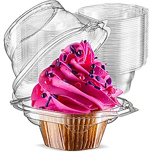 Prestee 100 Individual Cupcake Containers - Stackable | Cupcake Boxes Individual | Cupcake Holders | Single Cupcake Boxes | With Connected Airtight Deep Dome Lid | BPA-Free