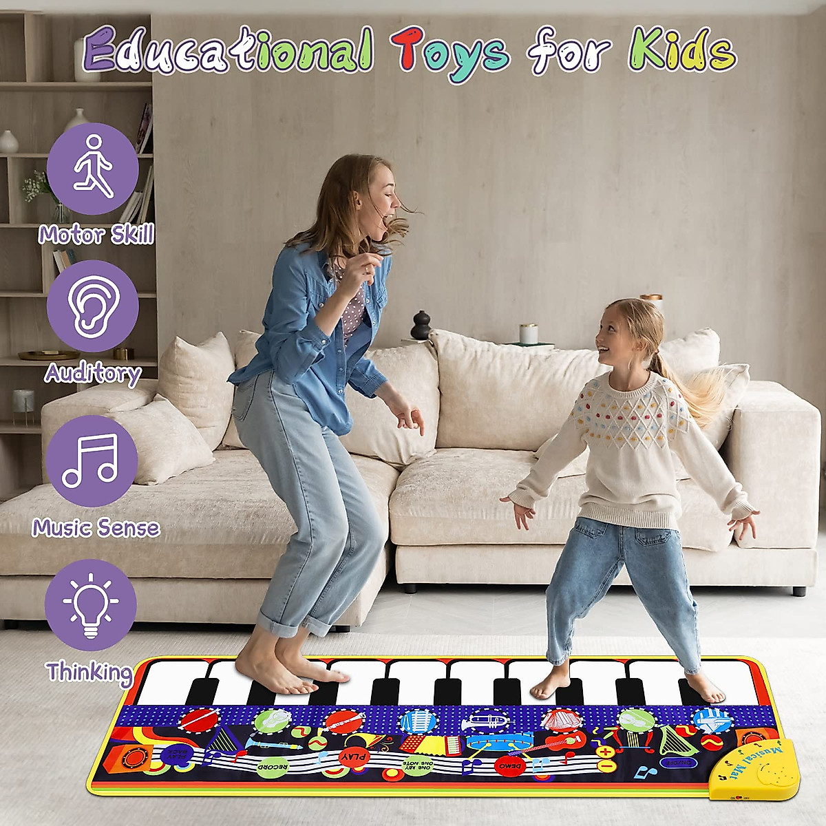 Musical Piano Mat for Toddlers - 28 Music Sounds Floor Piano Keyboard Dance Playmat - Toy & Gift for Kids 1-5 Years Old Boys Girls