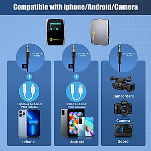 P PUPGSIS Wireless Lavalier Microphone with Noise Cancellation, Dual Transmitter, 500ft Range, 10H Battery, 2.4G Compact Lapel Microphone Wireless for iPhone/Android/Camera/Streaming/Recording/Vlog