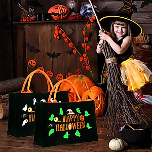 Mhtdet 2PCS Halloween Trick or Treat Bags, Glow in The Dark Halloween Candy Tote Bag with Handle, Halloween Canvas Tote Bag, Reusable Halloween Bags for Trick or Treating, Halloween Party