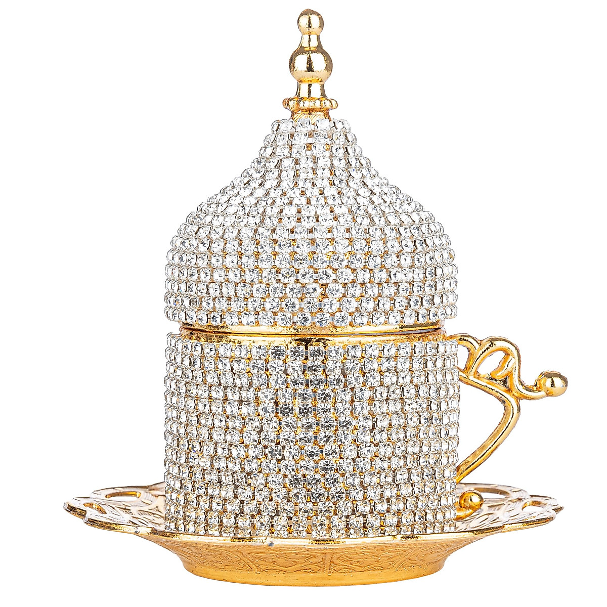 Alisveristime Ottoman Turkish Greek Arabic Espresso Coffee Cups with Saucer and Lid (Crystal Set) (Set of 2) (Gold)
