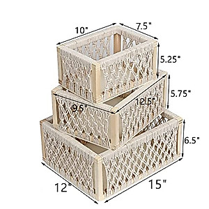Macrame Storage Baskets for Shelves and Closet, Boho Decorative Boxes for Home Decor, Perfect Pampas Grass Holder at Living Room(White, Set of 3)