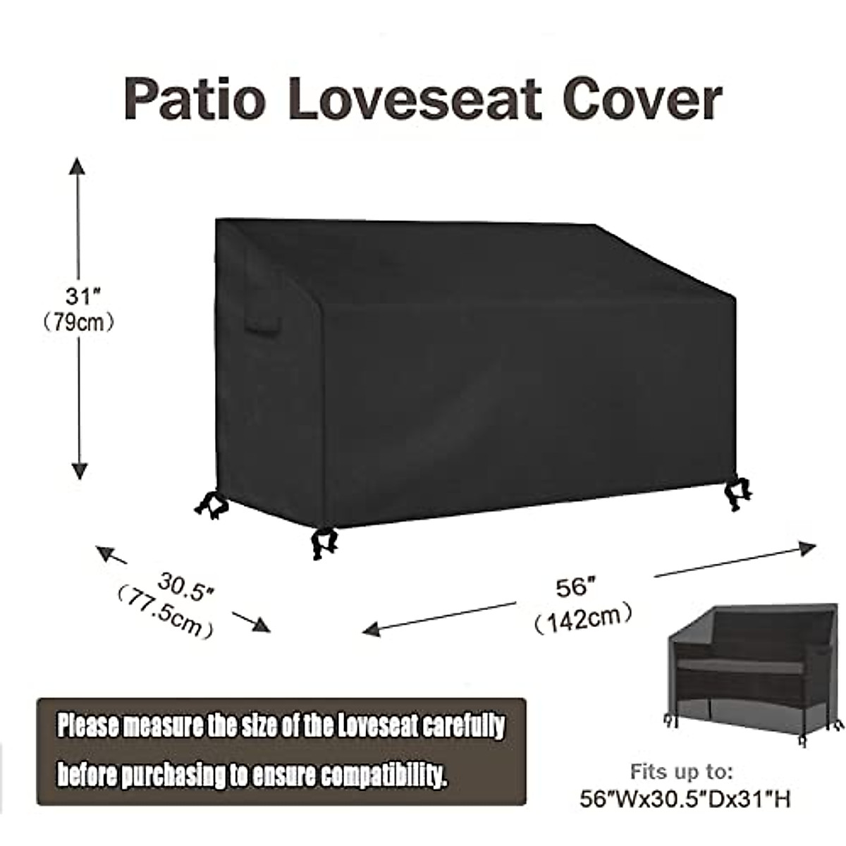 SIRUITON Patio Furniture Cover Set ,Fit for 4 Pieces Patio Outdoor Rattan, Wicker Chair Conversation Furniture Sets,Heavy Duty Durable and Water Resistant Fabric (Black)