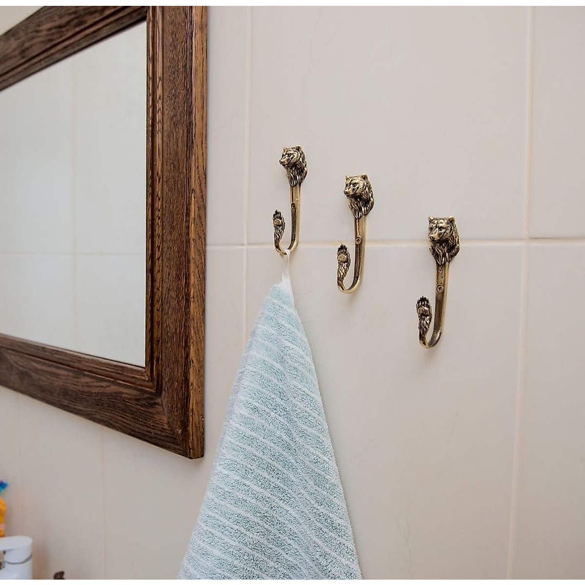 Bear (Paw) hanging metal strong wall hook. Handmade made of brass. For Kitchen Living Room Bathroom. Rack hangers for hanging Coats Towels Keys Hats Purse Backpacks. Unique design. Gold