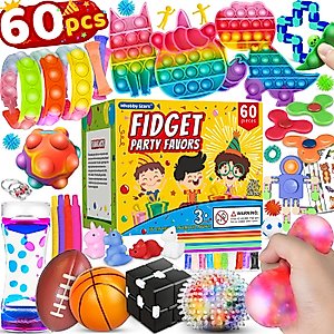 (60 Pcs) Sensory Fidget Toys Pack, School Classroom Rewards Goodie Bag Party Favors for Kids 3-5 4-8 8-12, Stress Relief & Anxiety Relief Tools Autistic ADHD Toys Holiday Birthday