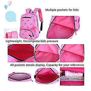 EKUIZAI 3Pcs Heart Prints Backpack Sets 3 in 1 Bowknot Primary Schoolbag Travel Daypack School Bag Kid Backpack for girls (Blue)