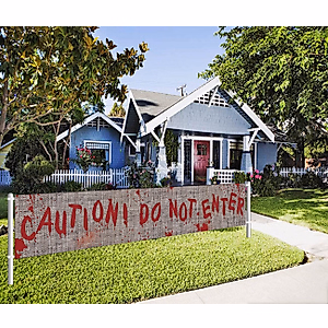 Extra Large Halloween Banner, Halloween Decoration Party Supplies, Funny Halloween Terror Bloody Banner, Haunted House Decoration - Caution Do Not Enter (9.8 x 1.6 feet)
