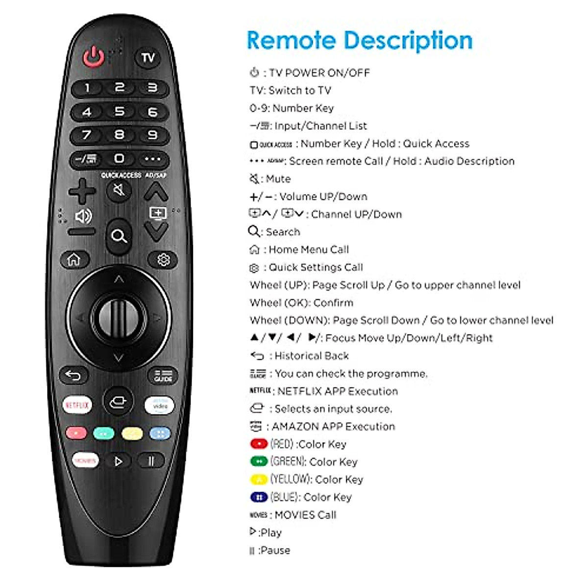 Universal Remote Control for LG Smart TV Magic Remote Compatible with All Models of LG TVs (NO Voice Function No Pointer Function)