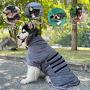 Dog Drying Coat Bathrobe Towel, Microfibre Material Fast Drying Super Absorbent Dog Bath Robe, Pet Quick Drying Moisture Absorbing with Adjustable Collar and Waist
