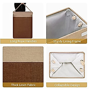 YOUDENOVA Collapsible Laundry Basket with Lid, 80L Clothes-Hamper for Bedroom with Handles, Freestanding Hamper with Lid, Foldable Laundry Hamper for Baby, Towels Blankets Toys Organizer. Brown