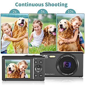 Digital Camera, 1080P 44 Mega Pixels Vlogging Camera with 16X Digital Zoom, LCD Screen, Compact Portable Mini Cameras for Students, Teens, Kids