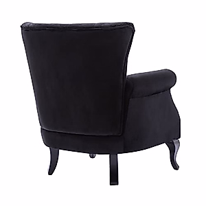 Kmax Velvet Club Chair Tufted Throne Chair Mid Century Accent Wingback Chair Padded Seating Wood Legs Home Club Bedroom Living Room, Black