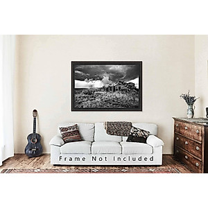 Country Photography Print (Not Framed) Black and White Picture of Storm Passing Behind Abandoned House on Spring Day in Kansas Rustic Wall Art Farmhouse Decor (11" x 14")