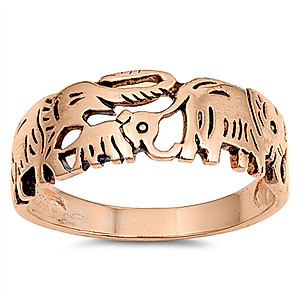 Rose Gold-Tone Elephant Family Filigree Ring 925 Sterling Silver Band Size 10