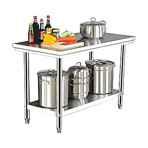 Kitchen Work Table Scratch Resistent and Antirust Metal Stainless Steel Work Table with Adjustable Table Foot Scratch Resistent for Commercial Kitchen, Restaurant, Hotel and Garage