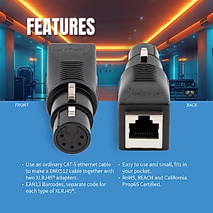SIRS-E 2-Pack - CPoint XLR RJ45 Adapter CAT-5 Ethernet to DMX512 Cable Converter, Female 5-Pin, XLRJ45-5F