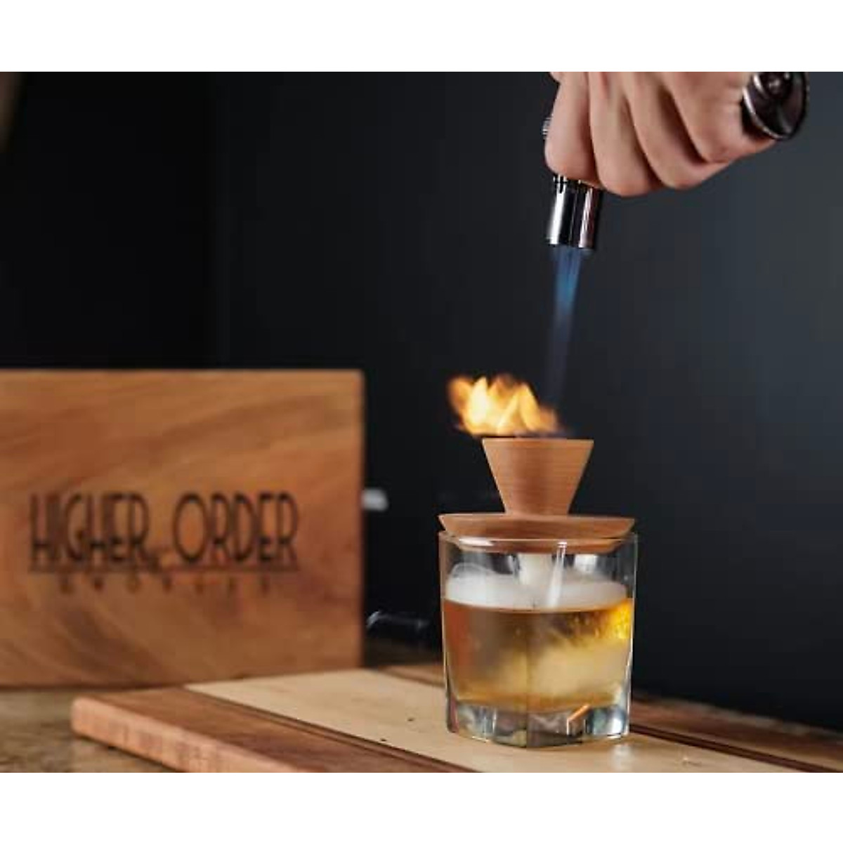 Higher Order Cocktail Smoker Kit -USA Handcrafted |Smoker, Turbo Torch, Woodchip Blend| Old Fashioned Chimney Drink Smoker for Cocktails, Whiskey Smoker Kit Bourbon Smoker Kit Smoke Infuser (Maple)