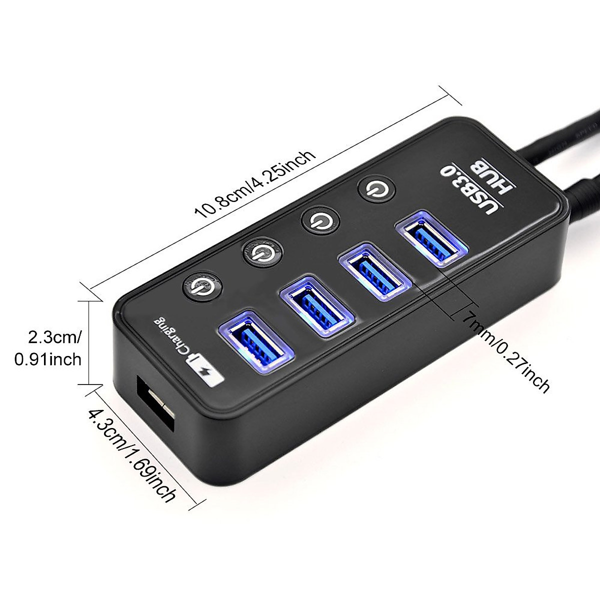 USB Hub 3.0 Powered, LYFNLOVE USB Extender 4-Port Data USB Hub with Power Adapter and 1 Smart Charging Port, USB Splitter with On/Off Switches for MacBook, Mac Pro/Mini, iMac, Surface Pro Laptop/PC