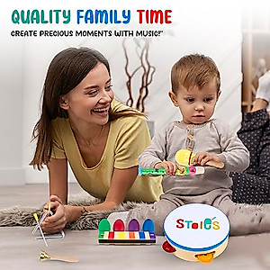 Stoie's Kids Musical Instruments Set for Toddler Ages 1-3, 3-5 - Baby Wooden Percussion Musical Toys for Little Boys & Girls - with Xylophone and Maracas, Drum, Cymbals