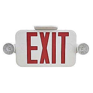 LIT-PaTH LED Combo Emergency EXIT Sign with 2 Adjustable Head Lights and Back Up Batteries- US Standard Red Letter Emergency Exit Lighting, UL 924 and CEC Qualified, 120-277 Voltage, 1-Pack