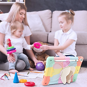 VENINGO iPad Air 2 & iPad 9.7 2017/2018 & iPad Pro 9.7 Case, iPad 5th/6th Generation Case, 2 in 1 Rugged Full Body Shockproof Protective Girls Women Tablet Cover with Stand Pen Holder, Colorful Pink